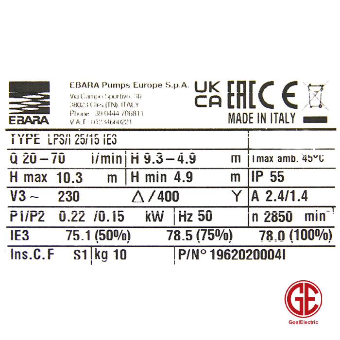 الکتروپمپ ۰.۲ اسب سیرکولاتور خطی LPS ۲۵.۱۵ M - goalelectric
